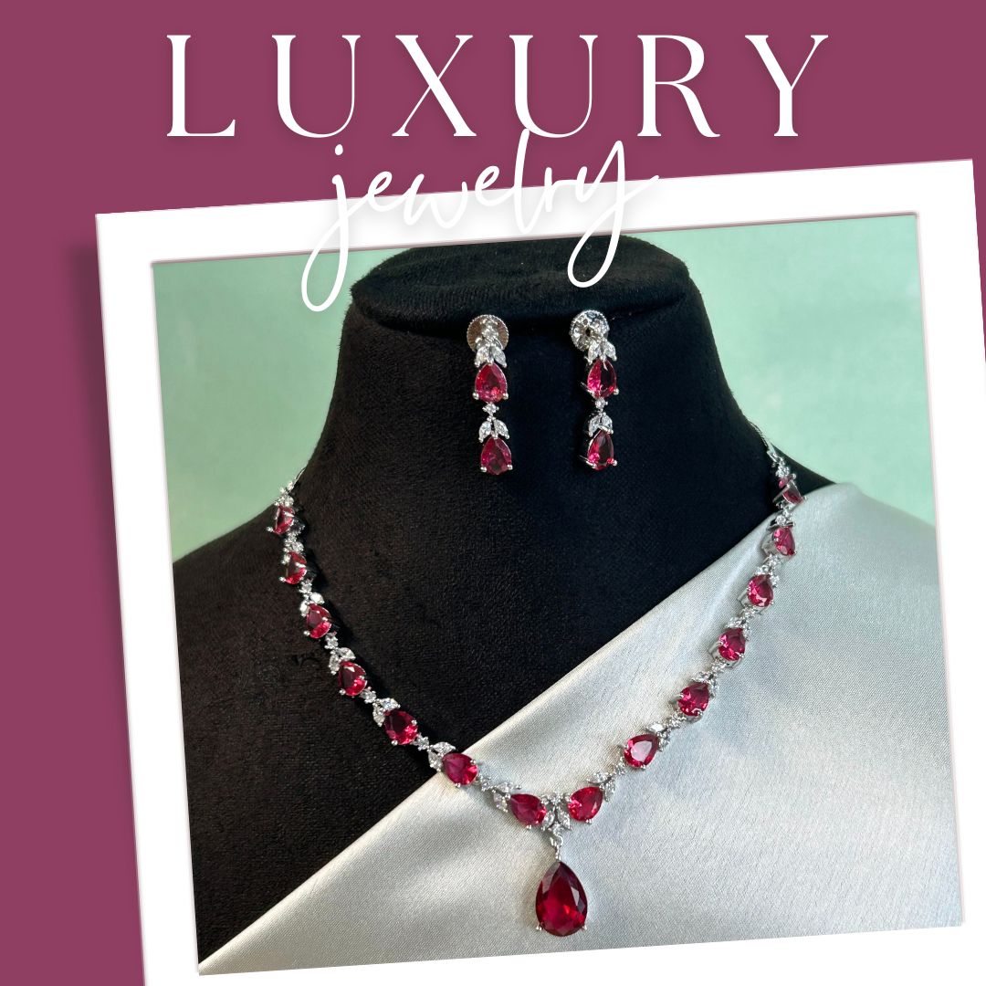 Paloma Ruby American Diamond Necklace Set